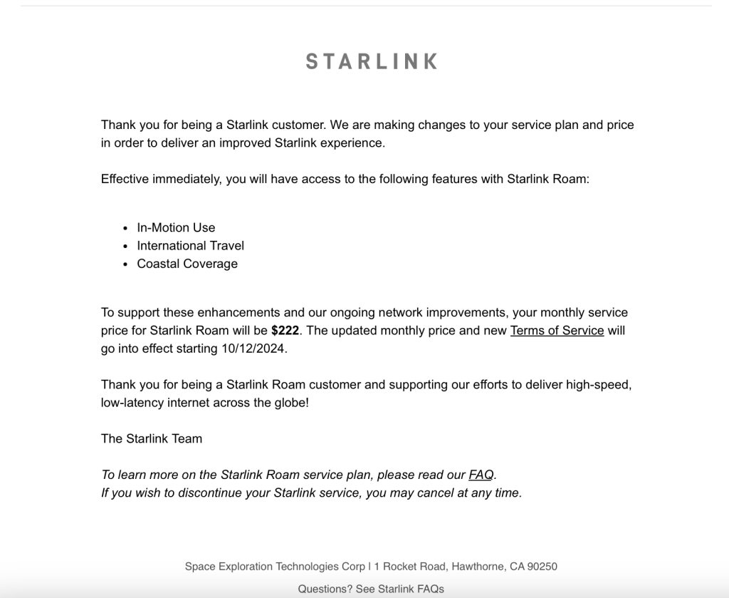 Starlink To Increase Price Of 'Starlink Roam' package (the one that ...